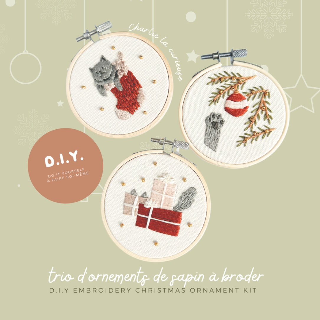 Kit de broderie DIY - Trio Charlie la curieuse | Brodé Serré chez Articho